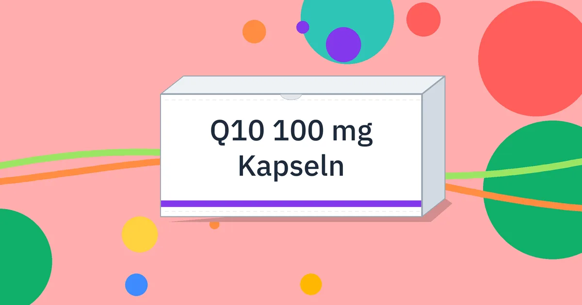 Symbolbild: Packung mit der Aufschrift Q10 100 mg Kapseln (PZN 17965670) – Verfügbarkeit und Bezug in Apotheken in Frankfurt am Main