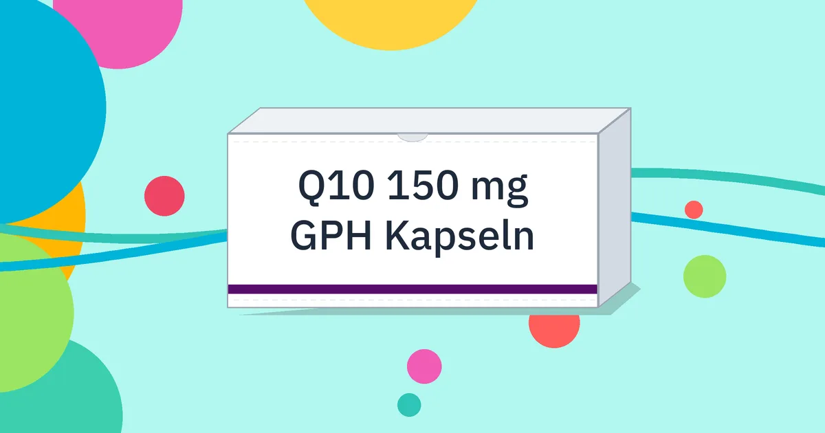 Symbolbild: Packung mit der Aufschrift Q10 150 mg GPH Kapseln (PZN 09722284) – Verfügbarkeit und Bezug in Apotheken in Frankfurt am Main