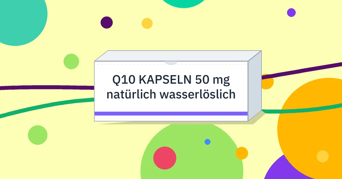 Symbolbild: Packung mit der Aufschrift Q10 KAPSELN 50 mg natürlich wasserlöslich (PZN 14141230) – Verfügbarkeit und Bezug in Apotheken in Frankfurt am Main