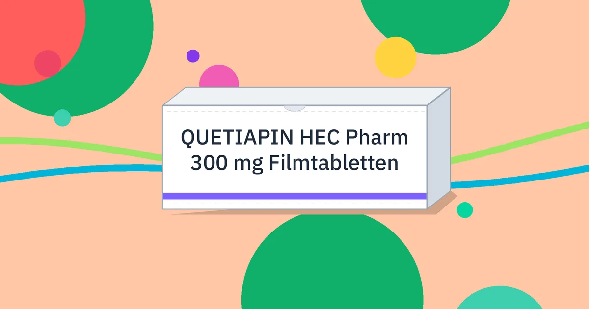 Symbolbild: Packung mit der Aufschrift QUETIAPIN HEC Pharm 300 mg Filmtabletten (PZN 20523272) – Verfügbarkeit und Bezug in Apotheken in Frankfurt am Main