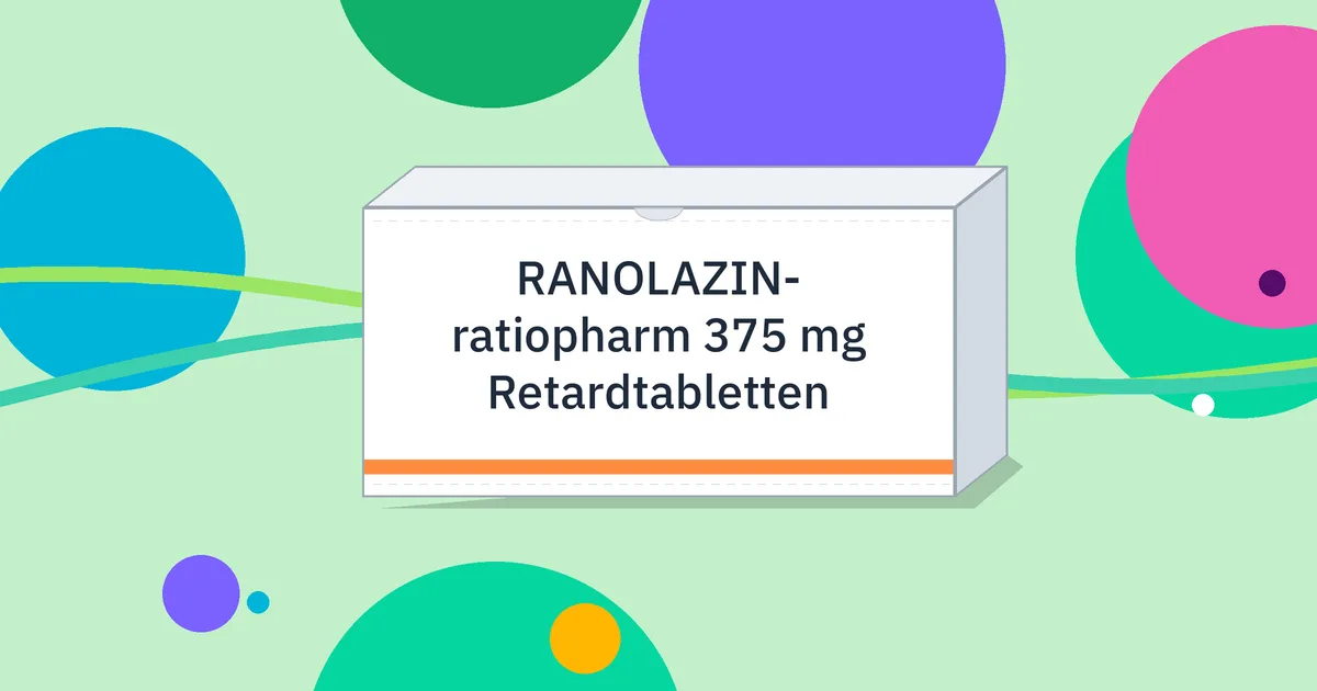 Symbolbild: Packung mit der Aufschrift RANOLAZIN-ratiopharm 375 mg Retardtabletten (PZN 19114404) – Verfügbarkeit und Bezug in Apotheken in Frankfurt am Main