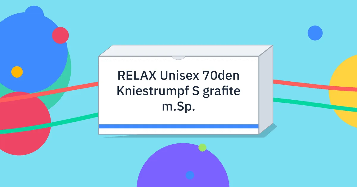 Symbolbild: Packung mit der Aufschrift RELAX Unisex 70den Kniestrumpf S grafite m.Sp. (PZN 01379987) – Verfügbarkeit und Bezug in Apotheken in Frankfurt am Main