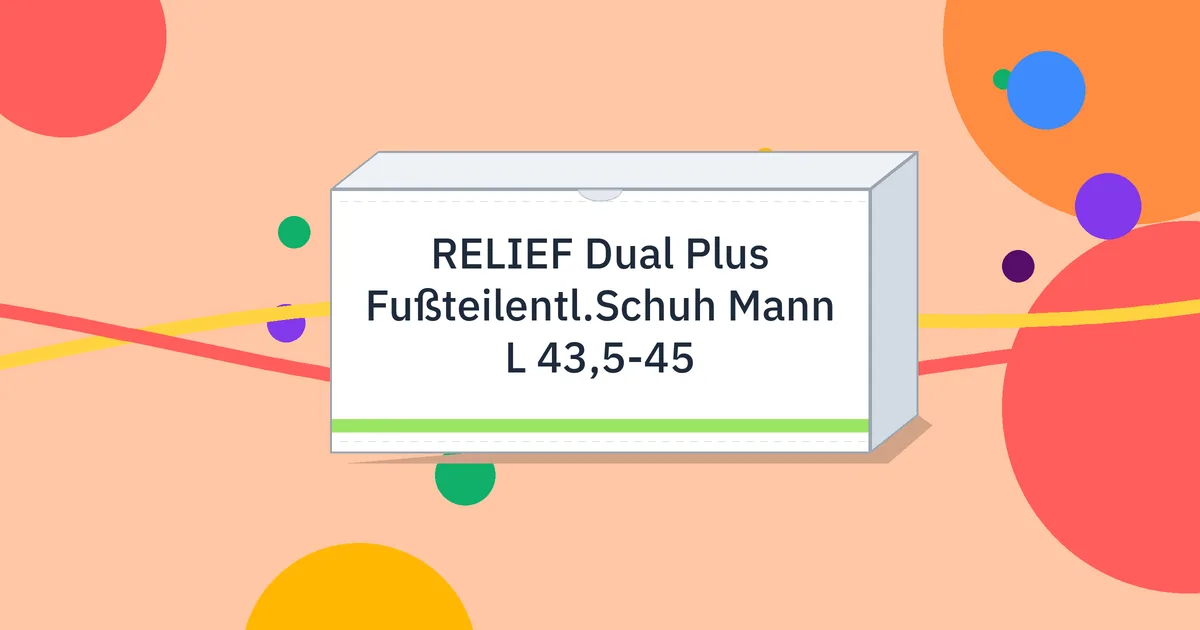 Symbolbild: Packung mit der Aufschrift RELIEF Dual Plus Fußteilentl.Schuh Mann L 43,5-45 (PZN 16907400) – Verfügbarkeit und Bezug in Apotheken in Frankfurt am Main