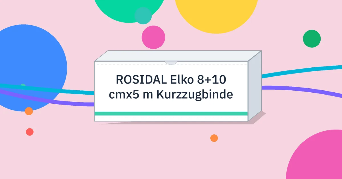 Symbolbild: Packung mit der Aufschrift ROSIDAL Elko 8+10 cmx5 m Kurzzugbinde (PZN 20189318) – Verfügbarkeit und Bezug in Apotheken in Frankfurt am Main