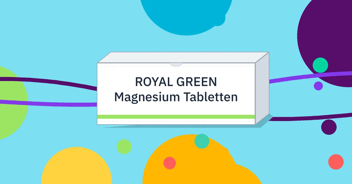 Symbolbild: Packung mit der Aufschrift ROYAL GREEN Magnesium Tabletten (PZN 16511205) – Verfügbarkeit und Bezug in Apotheken in Frankfurt am Main