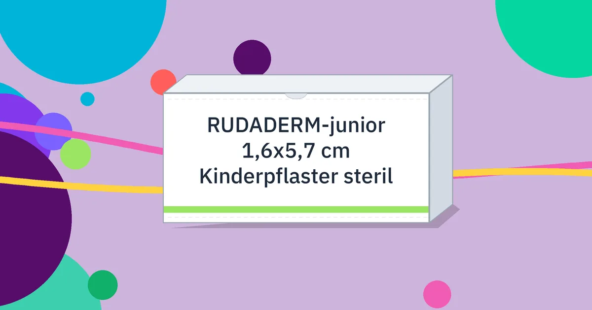 Symbolbild: Packung mit der Aufschrift RUDADERM-junior 1,6x5,7 cm Kinderpflaster steril (PZN 12596860) – Verfügbarkeit und Bezug in Apotheken in Frankfurt am Main