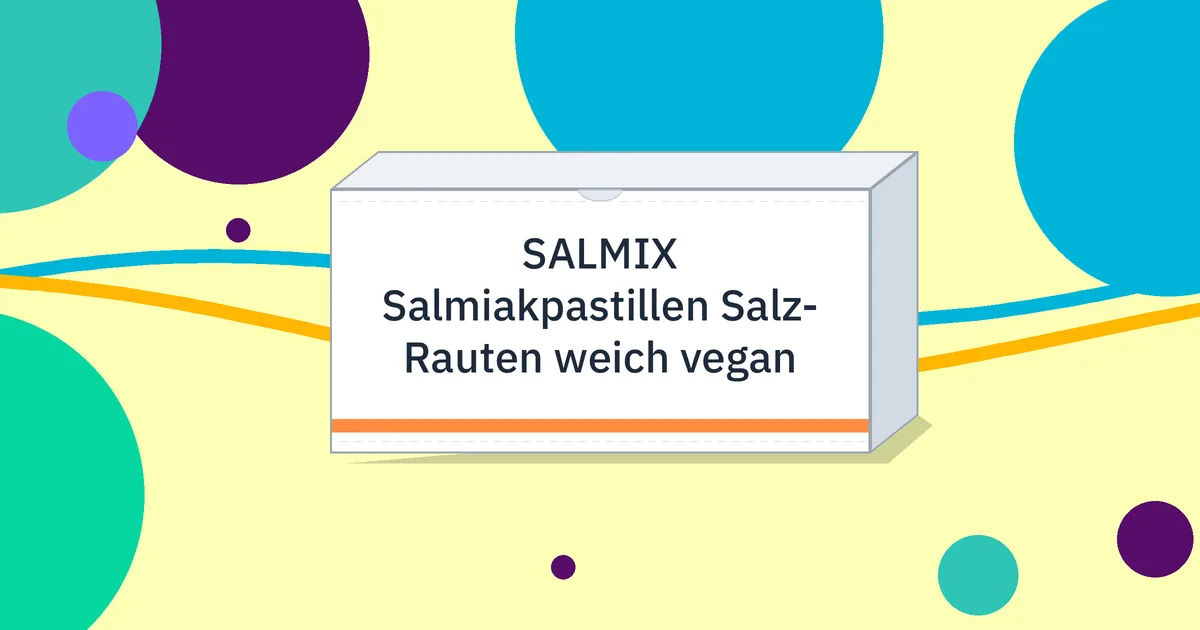 Symbolbild: Packung mit der Aufschrift SALMIX Salmiakpastillen Salz-Rauten weich vegan (PZN 19720783) – Verfügbarkeit und Bezug in Apotheken in Frankfurt am Main