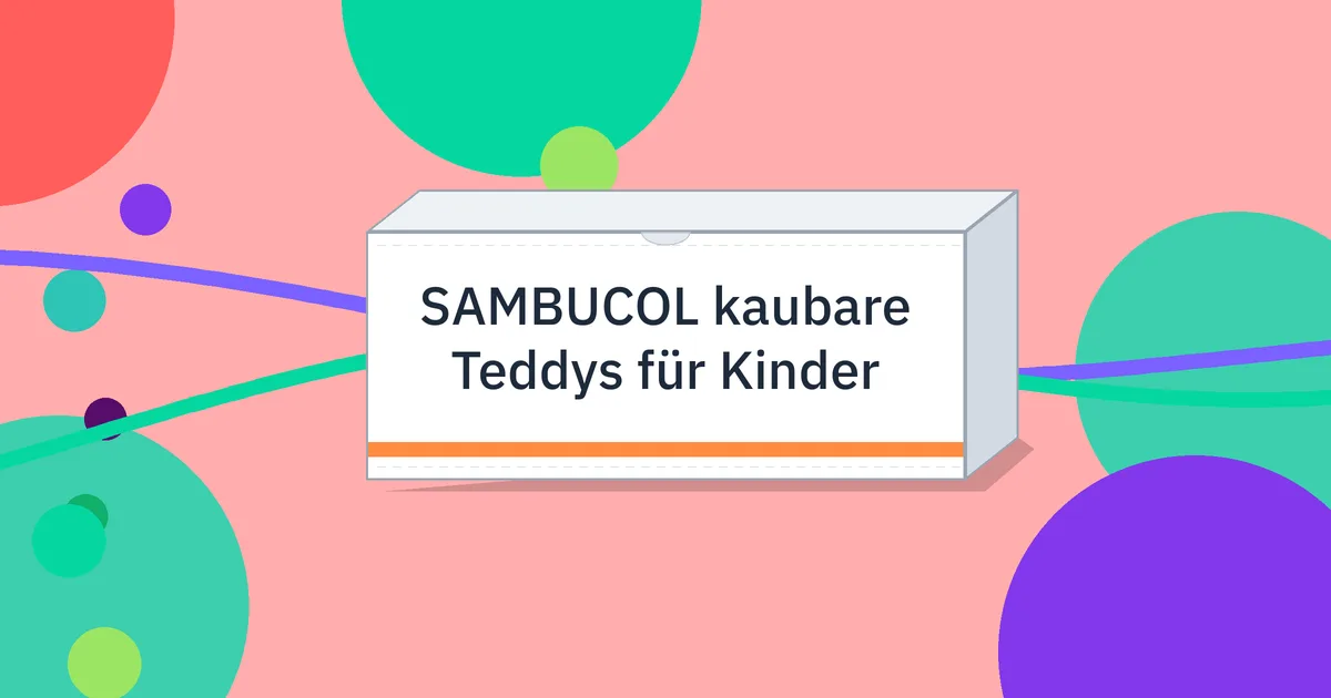 Symbolbild: Packung mit der Aufschrift SAMBUCOL kaubare Teddys für Kinder (PZN 11284118) – Verfügbarkeit und Bezug in Apotheken in Frankfurt am Main
