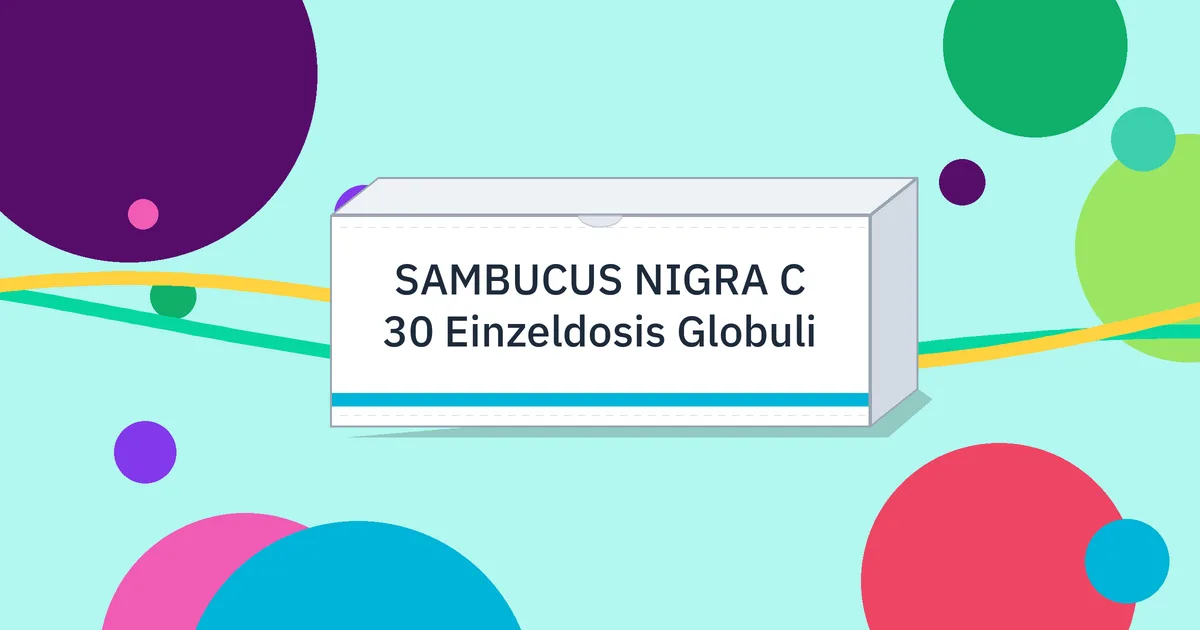 Symbolbild: Packung mit der Aufschrift SAMBUCUS NIGRA C 30 Einzeldosis Globuli (PZN 01918450) – Verfügbarkeit und Bezug in Apotheken in Frankfurt am Main