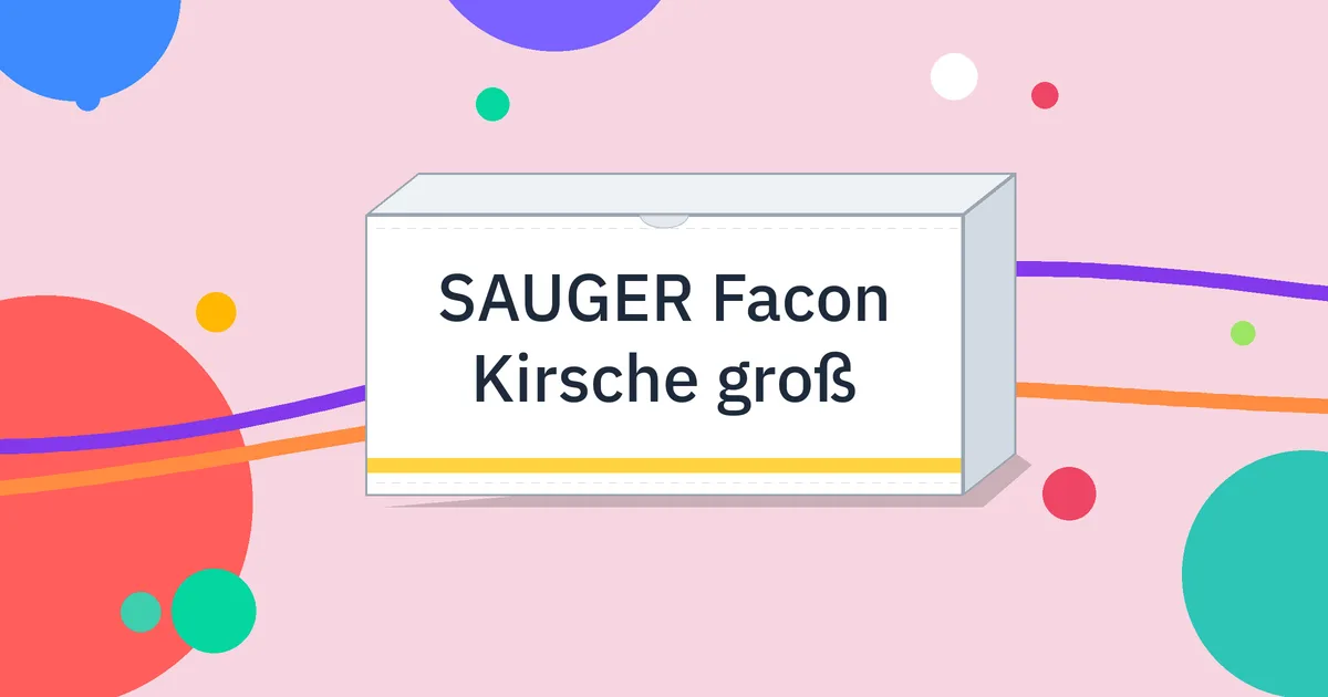 Symbolbild: Packung mit der Aufschrift SAUGER Facon Kirsche groß (PZN 01735608) – Verfügbarkeit und Bezug in Apotheken in Frankfurt am Main
