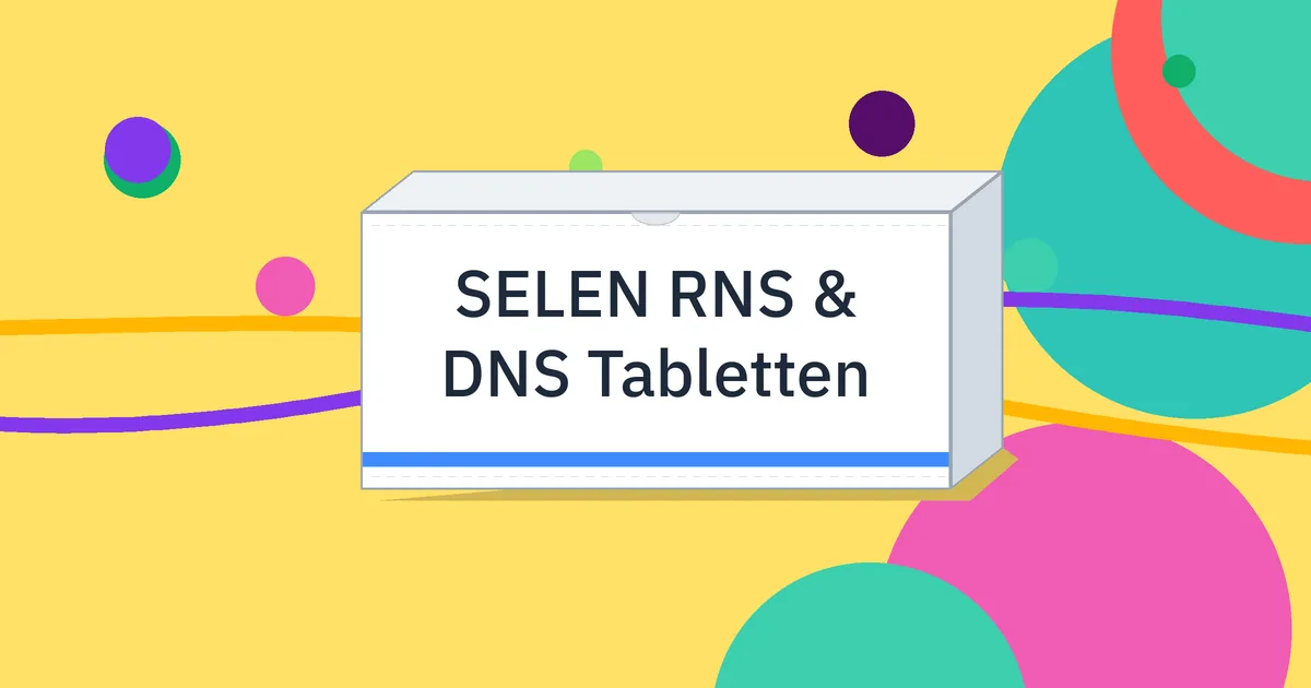 Symbolbild: Packung mit der Aufschrift SELEN RNS & DNS Tabletten (PZN 01083695) – Verfügbarkeit und Bezug in Apotheken in Frankfurt am Main