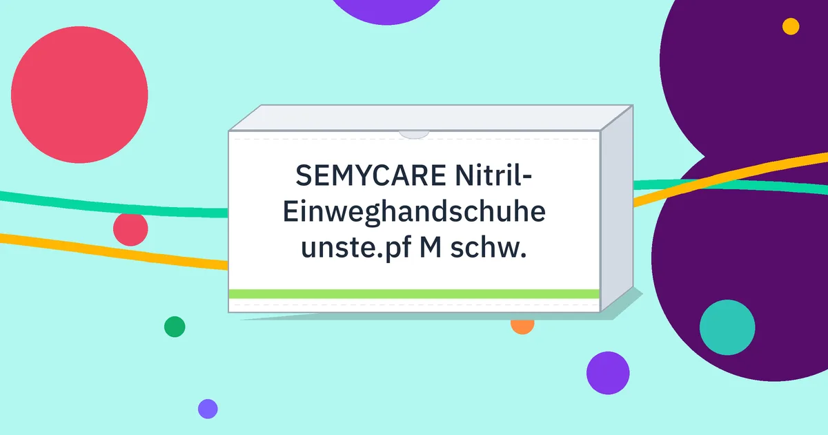 Symbolbild: Packung mit der Aufschrift SEMYCARE Nitril-Einweghandschuhe unste.pf M schw. (PZN 18173675) – Verfügbarkeit und Bezug in Apotheken in Frankfurt am Main