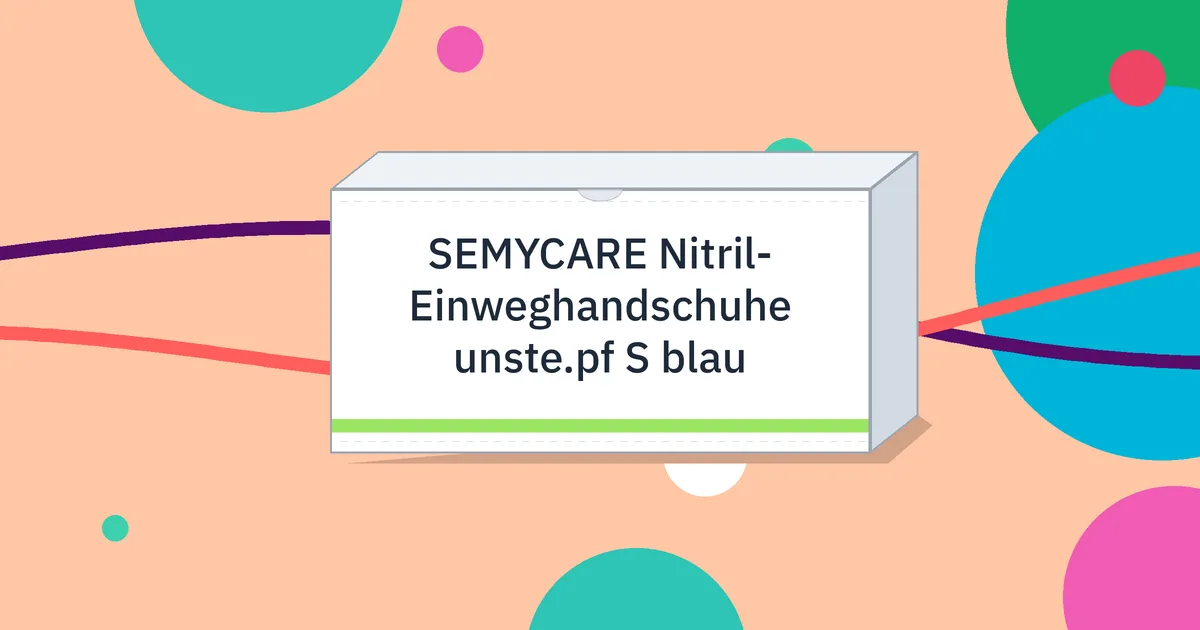 Symbolbild: Packung mit der Aufschrift SEMYCARE Nitril-Einweghandschuhe unste.pf S blau (PZN 17621924) – Verfügbarkeit und Bezug in Apotheken in Frankfurt am Main
