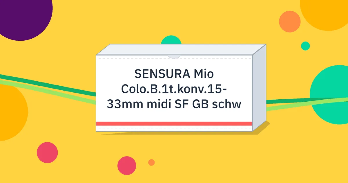 Symbolbild: Packung mit der Aufschrift SENSURA Mio Colo.B.1t.konv.15-33mm midi SF GB schw (PZN 19974360) – Verfügbarkeit und Bezug in Apotheken in Frankfurt am Main