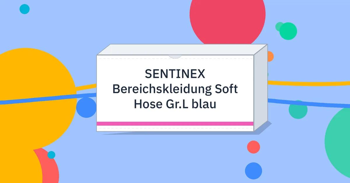 Symbolbild: Packung mit der Aufschrift SENTINEX Bereichskleidung Soft Hose Gr.L blau (PZN 09737417) – Verfügbarkeit und Bezug in Apotheken in Frankfurt am Main
