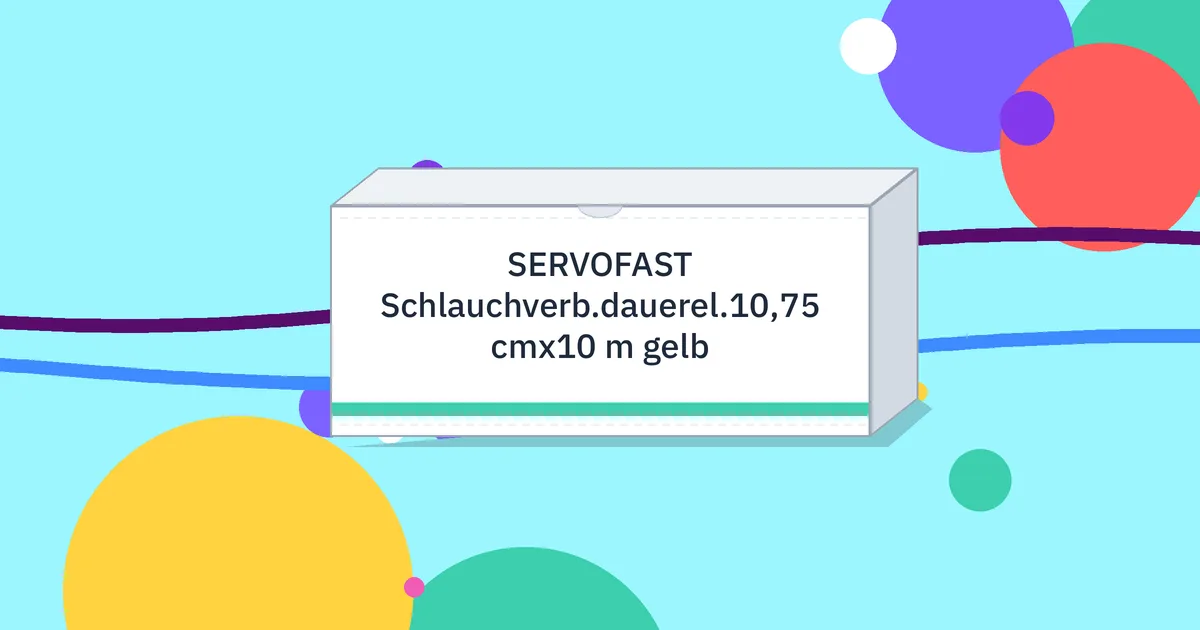 Symbolbild: Packung mit der Aufschrift SERVOFAST Schlauchverb.dauerel.10,75 cmx10 m gelb (PZN 17897052) – Verfügbarkeit und Bezug in Apotheken in Frankfurt am Main