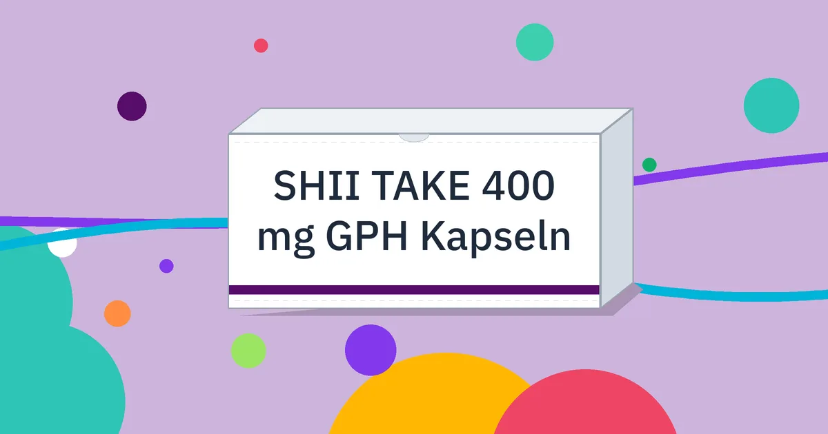Symbolbild: Packung mit der Aufschrift SHII TAKE 400 mg GPH Kapseln (PZN 00967274) – Verfügbarkeit und Bezug in Apotheken in Frankfurt am Main