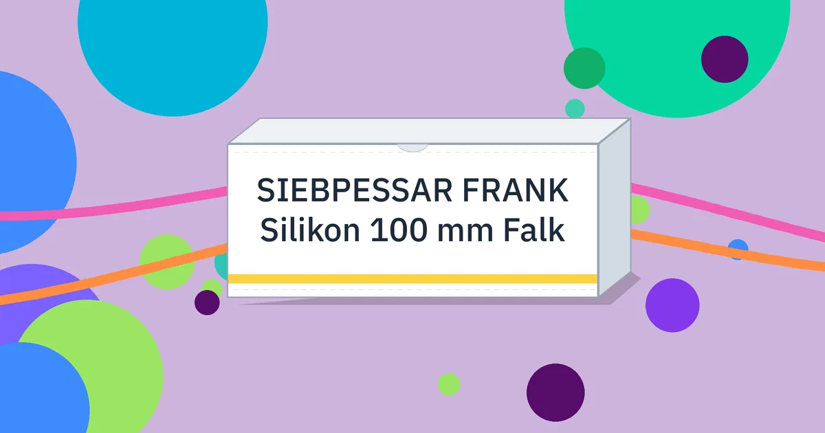 Symbolbild: Packung mit der Aufschrift SIEBPESSAR FRANK Silikon 100 mm Falk (PZN 03284191) – Verfügbarkeit und Bezug in Apotheken in Frankfurt am Main