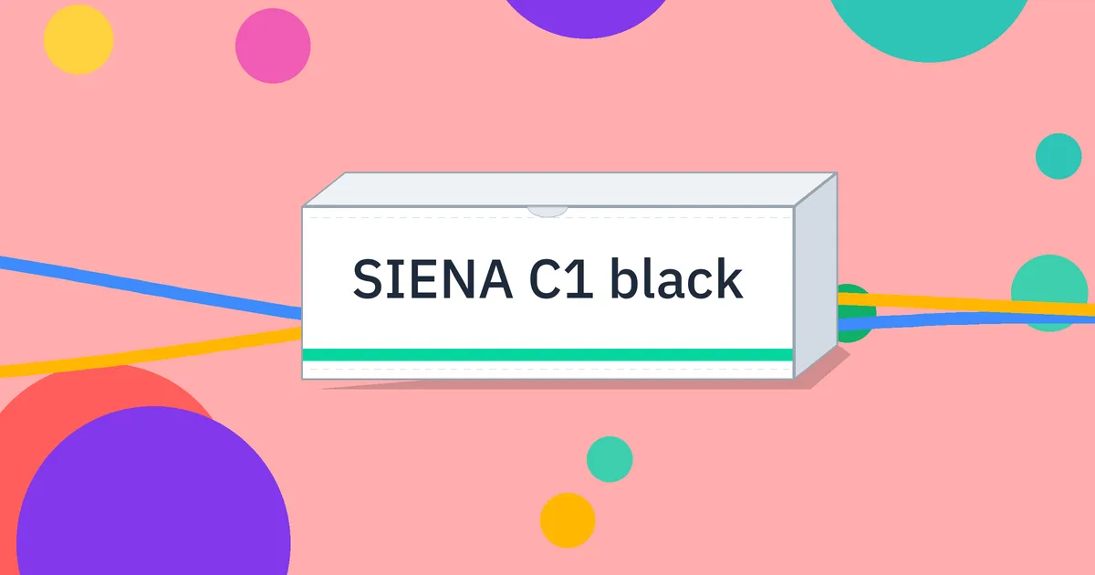 Symbolbild: Packung mit der Aufschrift SIENA C1 black (PZN 20220933) – Verfügbarkeit und Bezug in Apotheken in Frankfurt am Main