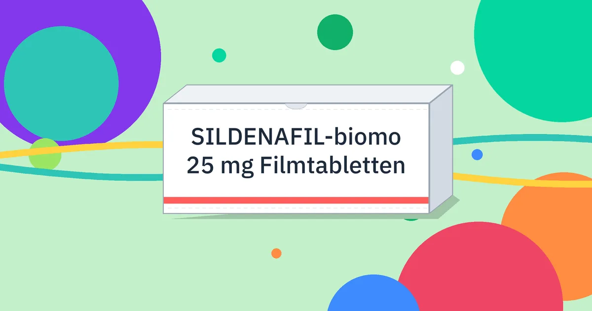 Symbolbild: Packung mit der Aufschrift SILDENAFIL-biomo 25 mg Filmtabletten (PZN 18709383) – Verfügbarkeit und Bezug in Apotheken in Frankfurt am Main