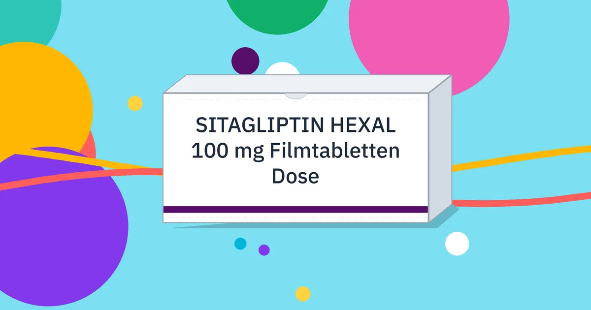Symbolbild: Packung mit der Aufschrift SITAGLIPTIN HEXAL 100 mg Filmtabletten Dose (PZN 17816898) – Verfügbarkeit und Bezug in Apotheken in Frankfurt am Main