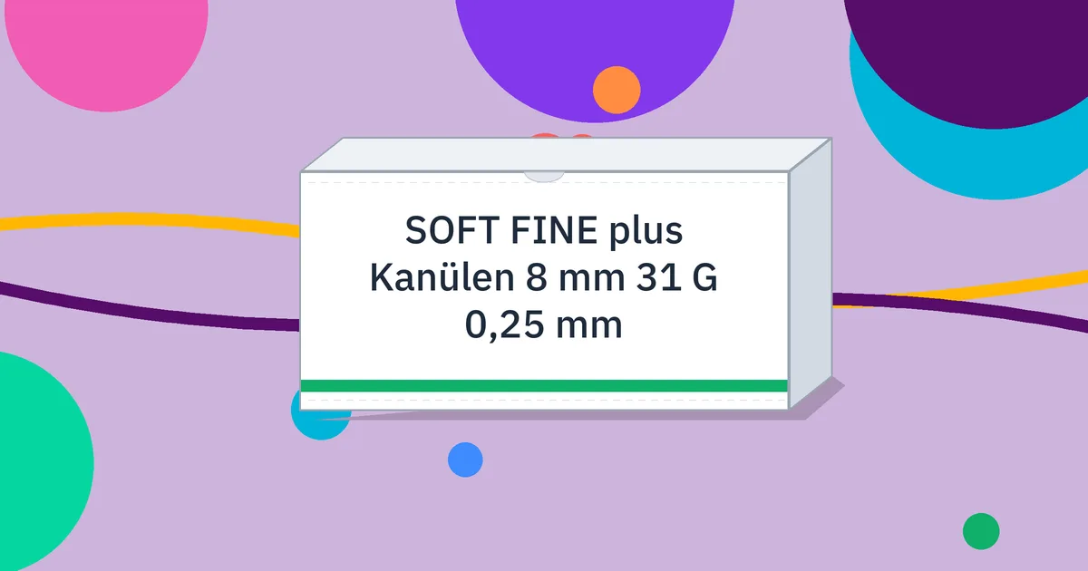 Symbolbild: Packung mit der Aufschrift SOFT FINE plus Kanülen 8 mm 31 G 0,25 mm (PZN 10733324) – Verfügbarkeit und Bezug in Apotheken in Frankfurt am Main