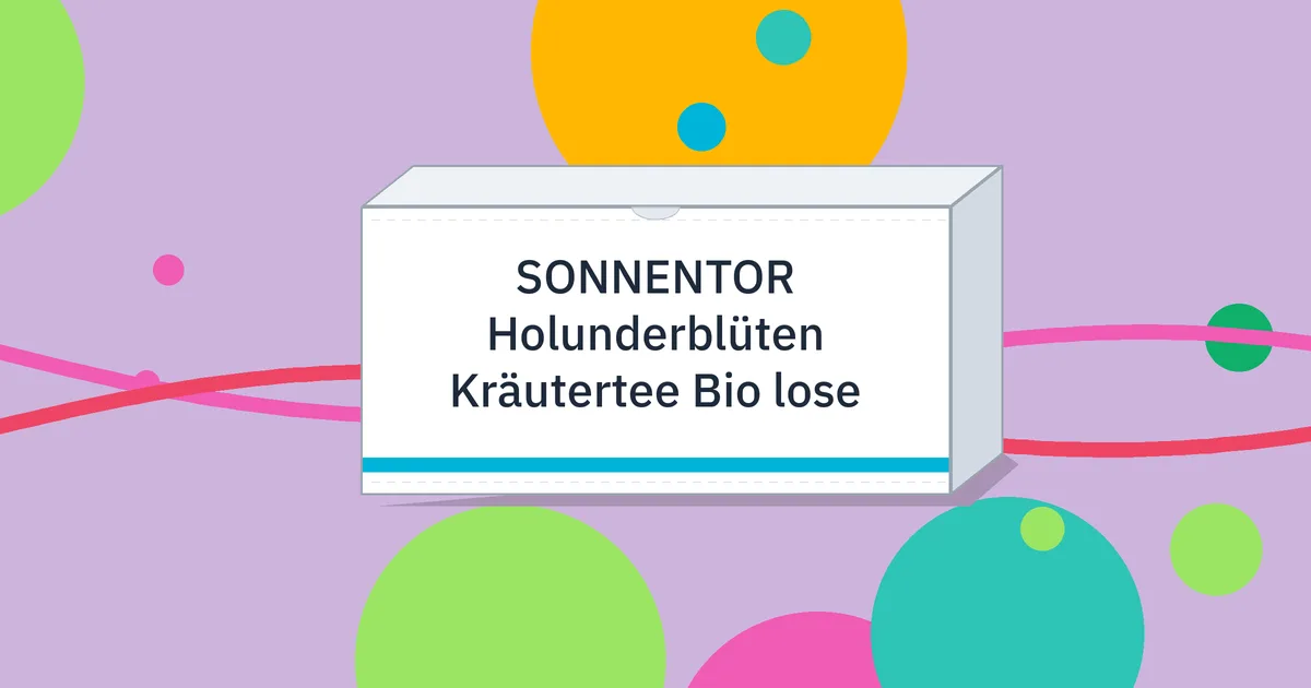 Symbolbild: Packung mit der Aufschrift SONNENTOR Holunderblüten Kräutertee Bio lose (PZN 18903984) – Verfügbarkeit und Bezug in Apotheken in Frankfurt am Main