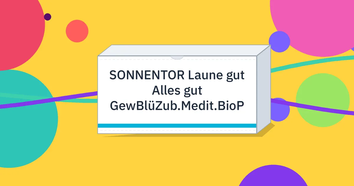 Symbolbild: Packung mit der Aufschrift SONNENTOR Laune gut Alles gut GewBlüZub.Medit.BioP (PZN 18902909) – Verfügbarkeit und Bezug in Apotheken in Frankfurt am Main