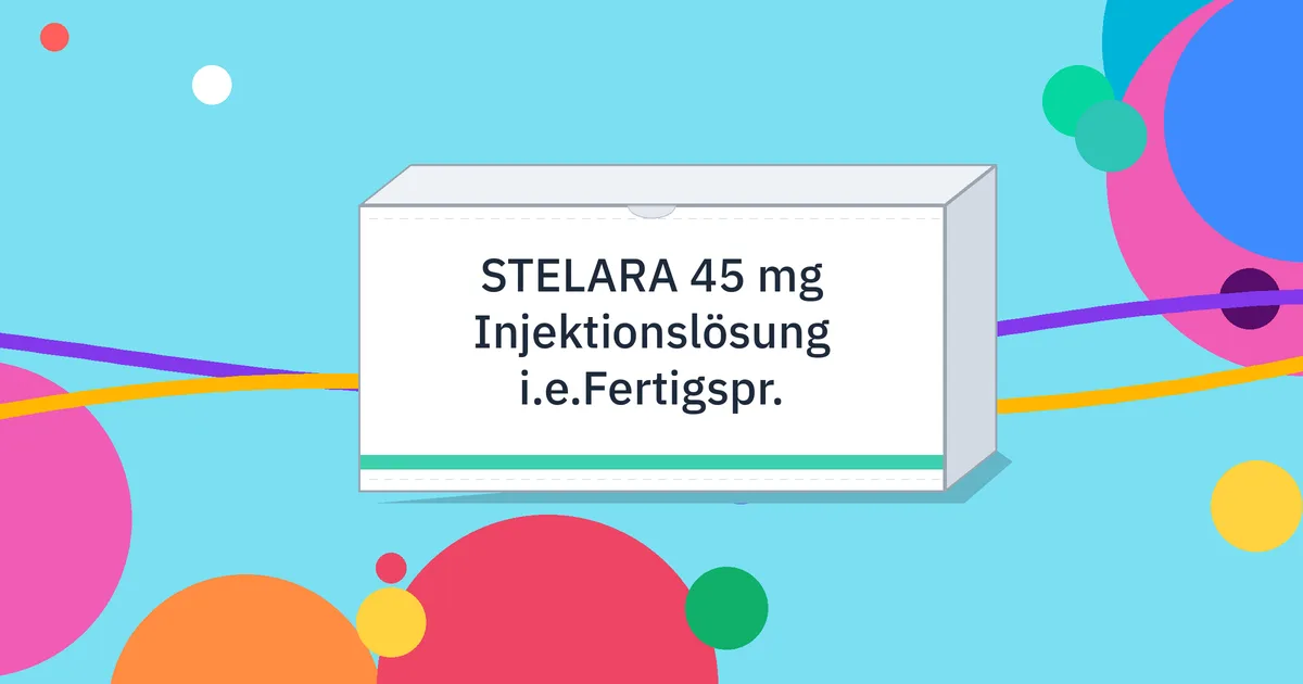 Symbolbild: Packung mit der Aufschrift STELARA 45 mg Injektionslösung i.e.Fertigspr. (PZN 06435986) – Verfügbarkeit und Bezug in Apotheken in Frankfurt am Main