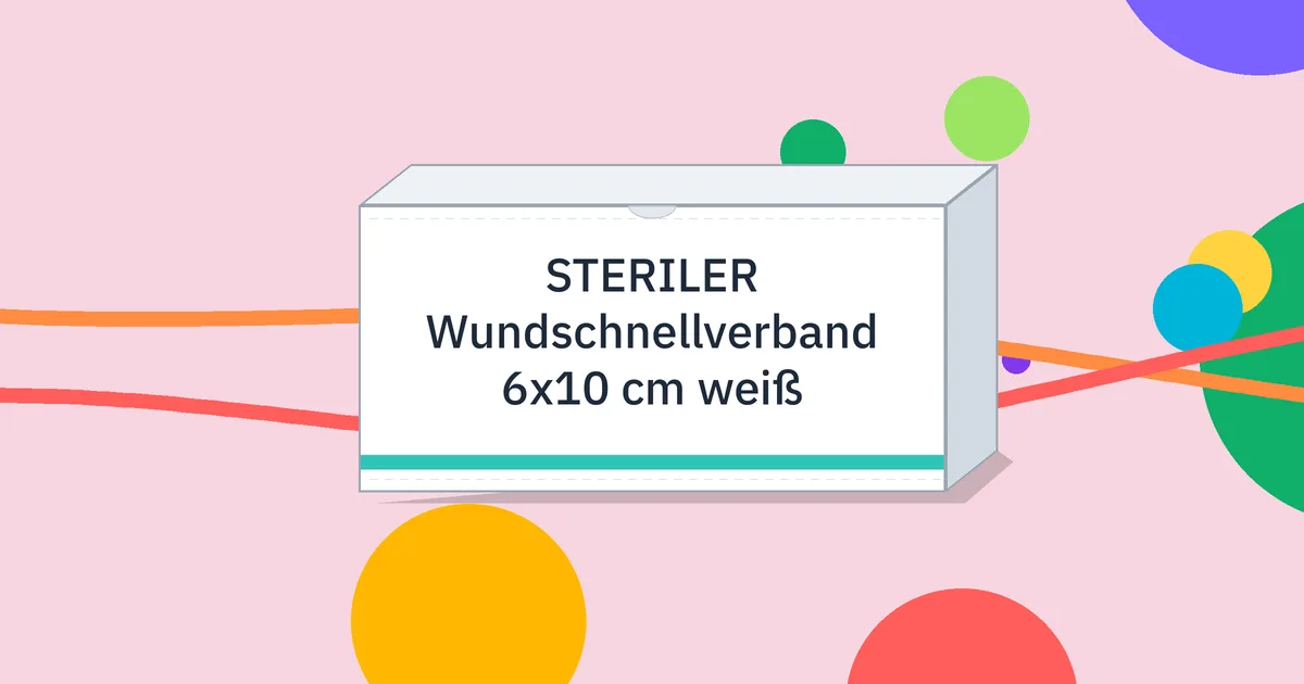 Symbolbild: Packung mit der Aufschrift STERILER Wundschnellverband 6x10 cm weiß (PZN 20032605) – Verfügbarkeit und Bezug in Apotheken in Frankfurt am Main