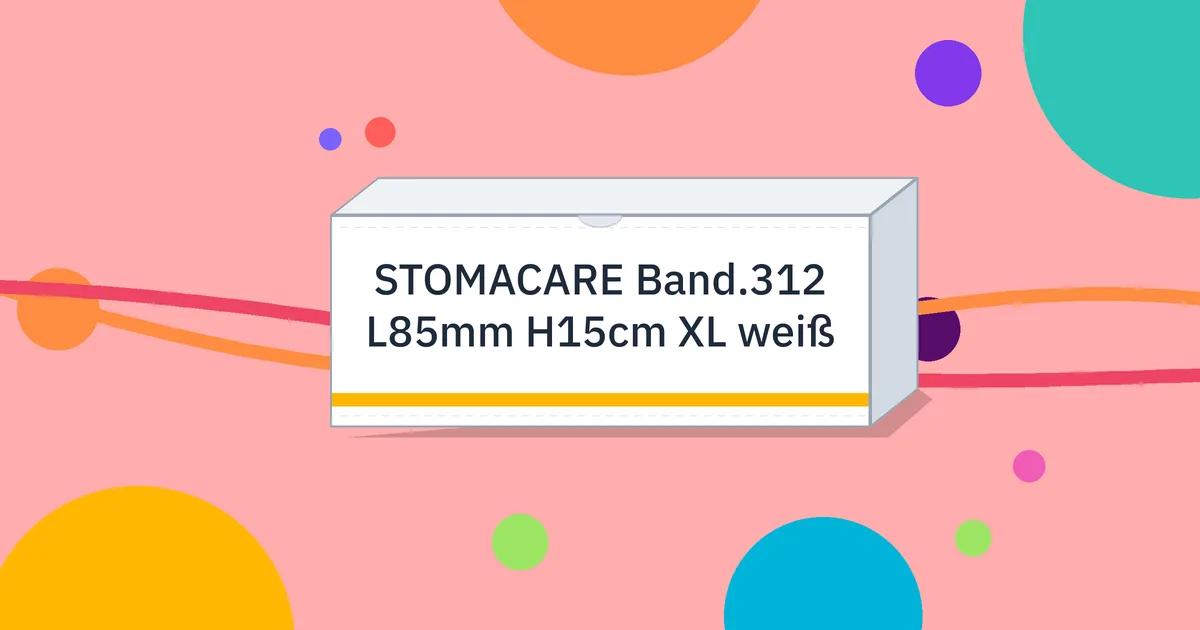 Symbolbild: Packung mit der Aufschrift STOMACARE Band.312 L85mm H15cm XL weiß (PZN 09437170) – Verfügbarkeit und Bezug in Apotheken in Frankfurt am Main