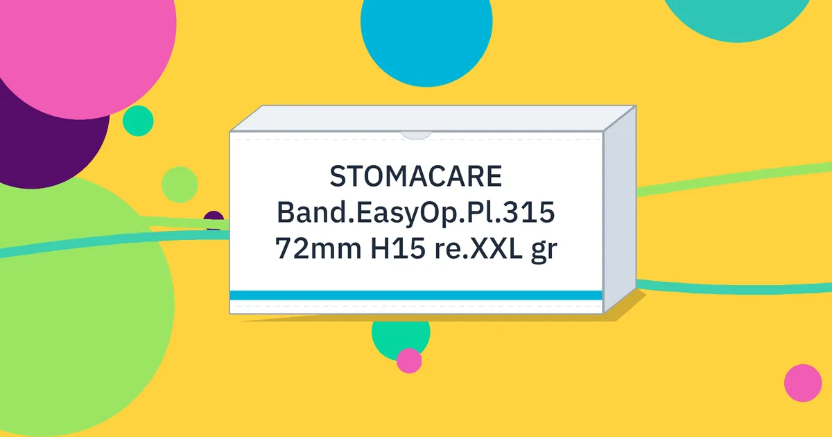 Symbolbild: Packung mit der Aufschrift STOMACARE Band.EasyOp.Pl.315 72mm H15 re.XXL gr (PZN 17905691) – Verfügbarkeit und Bezug in Apotheken in Frankfurt am Main