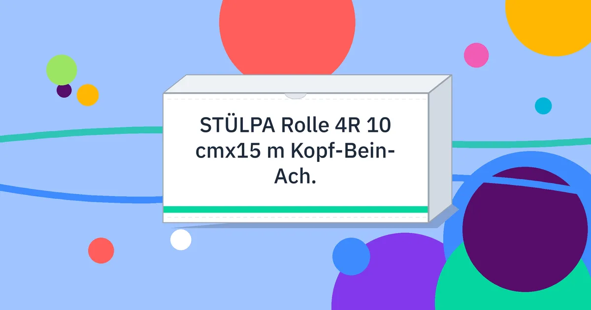 Symbolbild: Packung mit der Aufschrift STÜLPA Rolle 4R 10 cmx15 m Kopf-Bein-Ach. (PZN 18298112) – Verfügbarkeit und Bezug in Apotheken in Frankfurt am Main