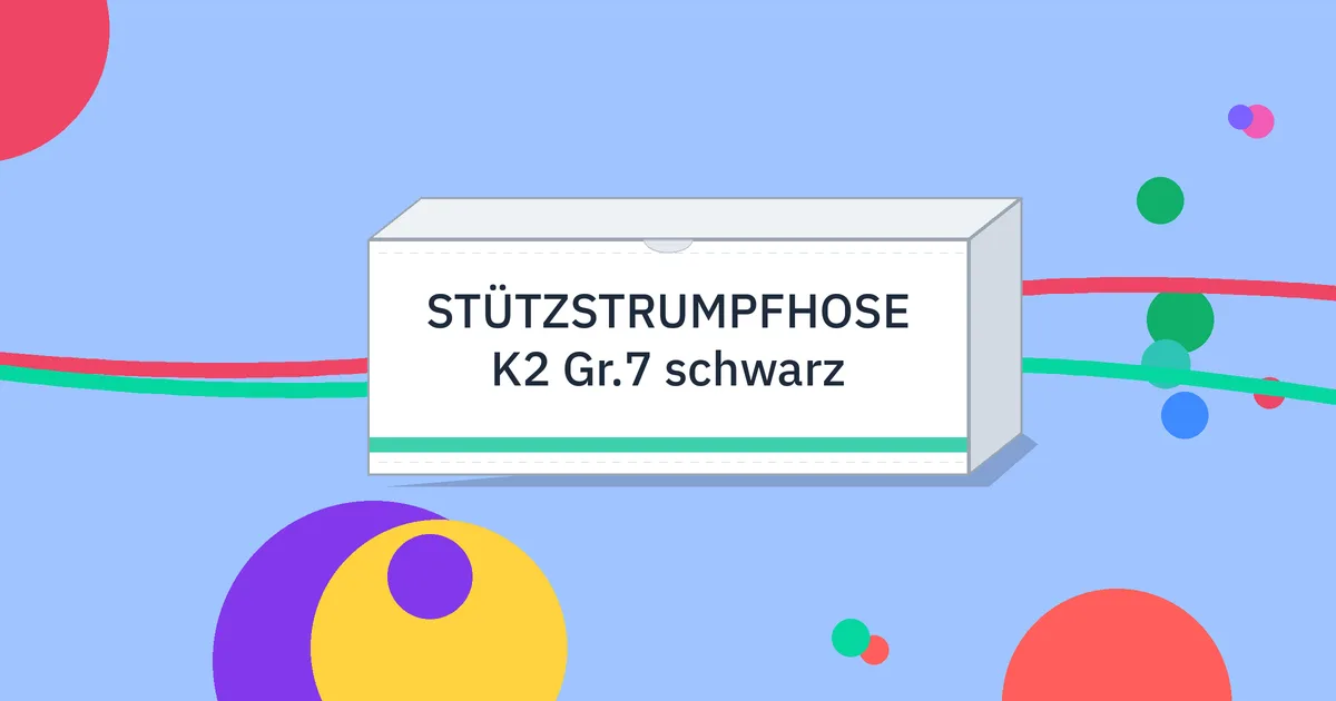 Symbolbild: Packung mit der Aufschrift STÜTZSTRUMPFHOSE K2 Gr.7 schwarz (PZN 02444942) – Verfügbarkeit und Bezug in Apotheken in Frankfurt am Main