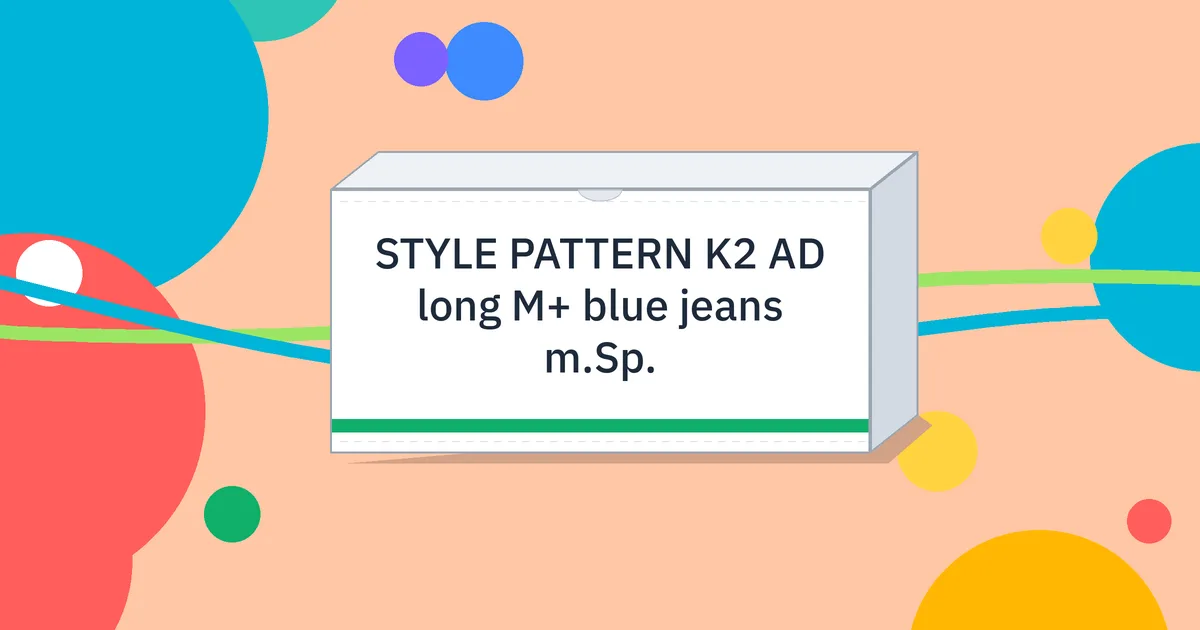 Symbolbild: Packung mit der Aufschrift STYLE PATTERN K2 AD long M+ blue jeans m.Sp. (PZN 19694844) – Verfügbarkeit und Bezug in Apotheken in Frankfurt am Main