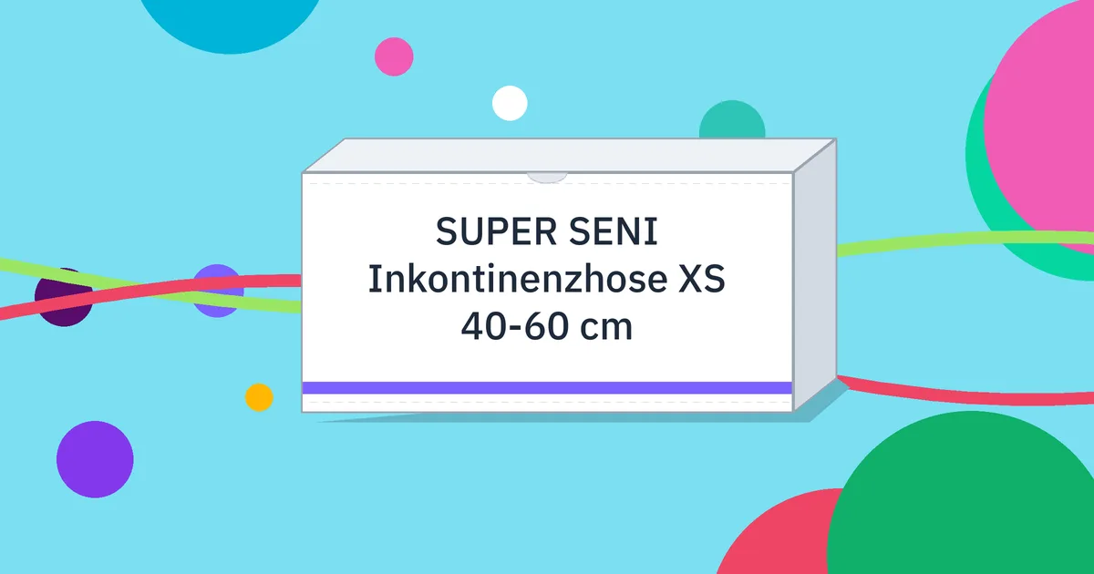 Symbolbild: Packung mit der Aufschrift SUPER SENI Inkontinenzhose XS 40-60 cm (PZN 15254373) – Verfügbarkeit und Bezug in Apotheken in Frankfurt am Main