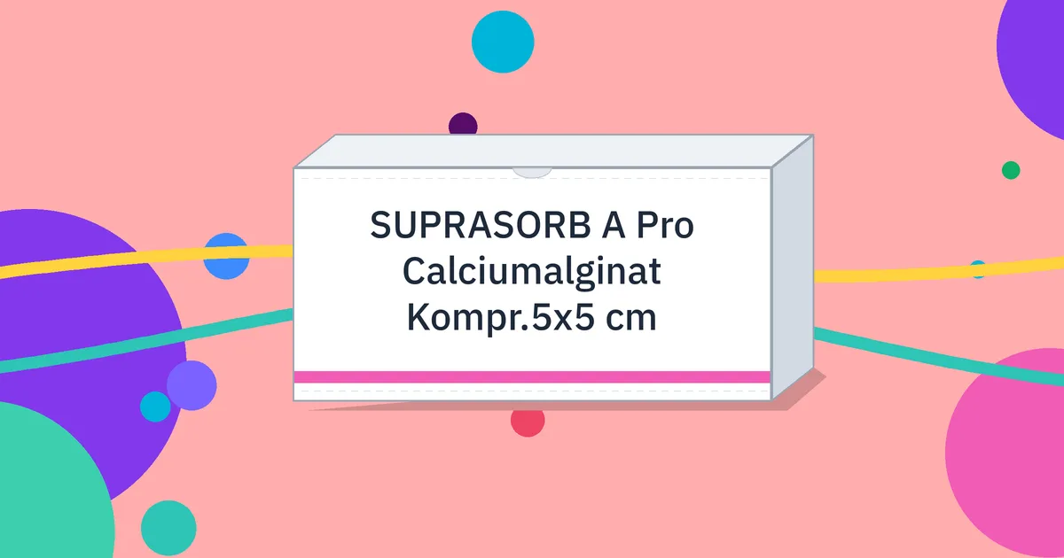 Symbolbild: Packung mit der Aufschrift SUPRASORB A Pro Calciumalginat Kompr.5x5 cm (PZN 19768577) – Verfügbarkeit und Bezug in Apotheken in Frankfurt am Main