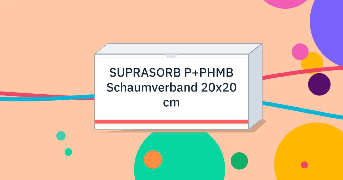 Symbolbild: Packung mit der Aufschrift SUPRASORB P+PHMB Schaumverband 20x20 cm (PZN 11596846) – Verfügbarkeit und Bezug in Apotheken in Frankfurt am Main