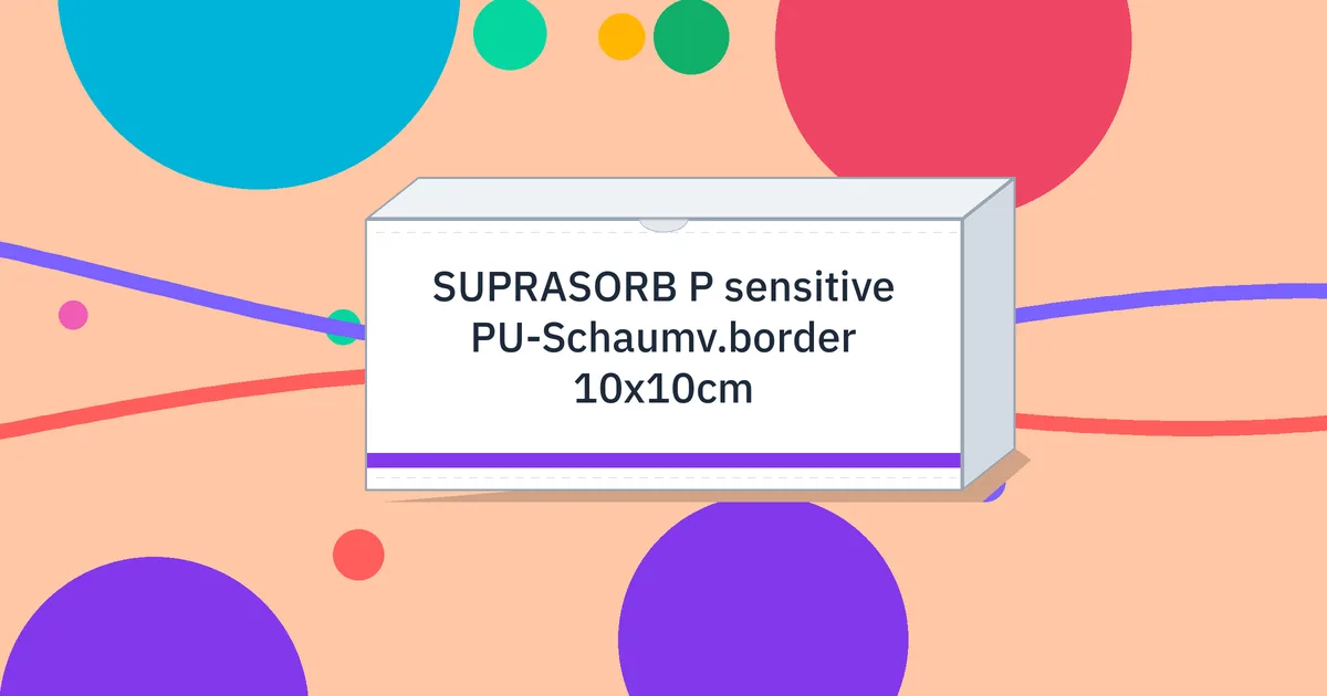 Symbolbild: Packung mit der Aufschrift SUPRASORB P sensitive PU-Schaumv.border 10x10cm (PZN 16503884) – Verfügbarkeit und Bezug in Apotheken in Frankfurt am Main