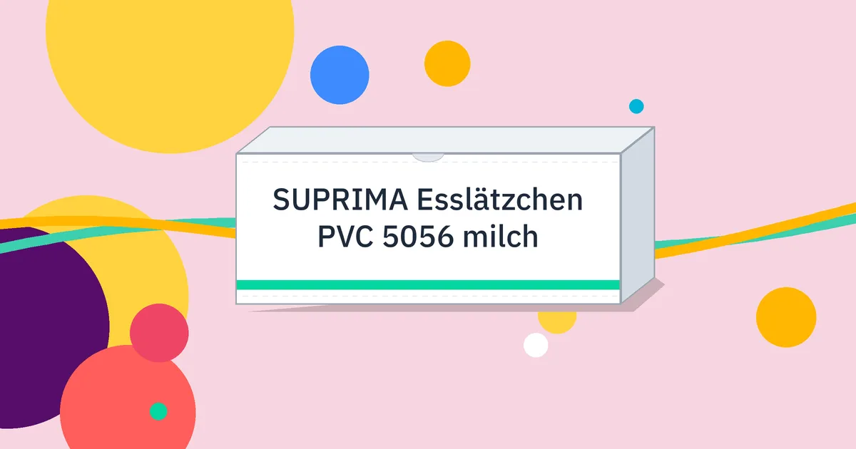 Symbolbild: Packung mit der Aufschrift SUPRIMA Esslätzchen PVC 5056 milch (PZN 03921054) – Verfügbarkeit und Bezug in Apotheken in Frankfurt am Main