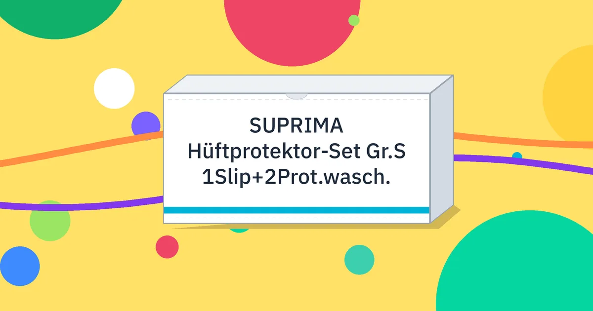 Symbolbild: Packung mit der Aufschrift SUPRIMA Hüftprotektor-Set Gr.S 1Slip+2Prot.wasch. (PZN 09784405) – Verfügbarkeit und Bezug in Apotheken in Frankfurt am Main