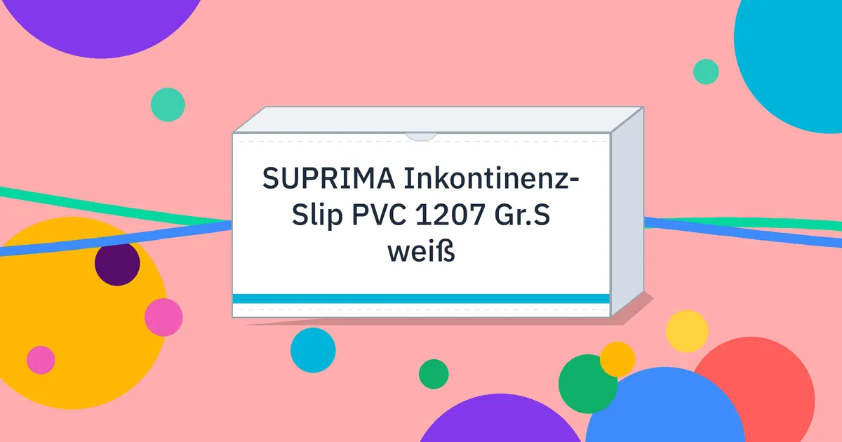 Symbolbild: Packung mit der Aufschrift SUPRIMA Inkontinenz-Slip PVC 1207 Gr.S weiß (PZN 05862901) – Verfügbarkeit und Bezug in Apotheken in Frankfurt am Main
