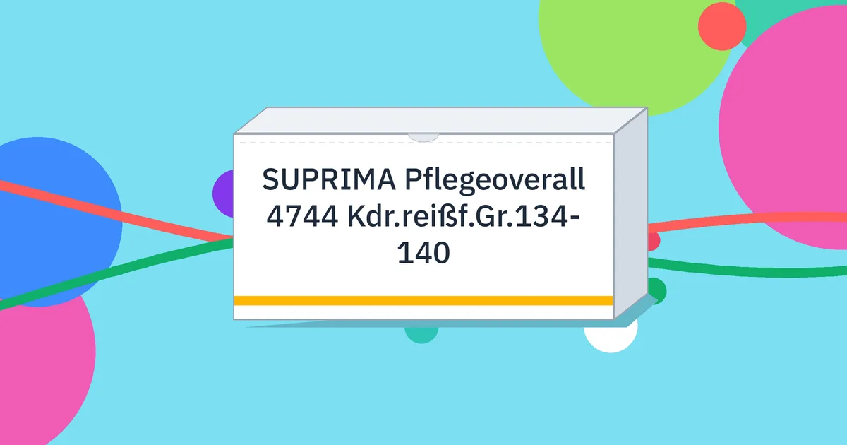 Symbolbild: Packung mit der Aufschrift SUPRIMA Pflegeoverall 4744 Kdr.reißf.Gr.134-140 (PZN 08696490) – Verfügbarkeit und Bezug in Apotheken in Frankfurt am Main
