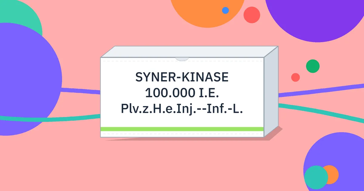 Symbolbild: Packung mit der Aufschrift SYNER-KINASE 100.000 I.E. Plv.z.H.e.Inj.--Inf.-L. (PZN 17483132) – Verfügbarkeit und Bezug in Apotheken in Frankfurt am Main