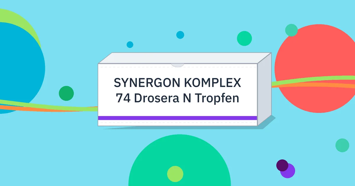 Symbolbild: Packung mit der Aufschrift SYNERGON KOMPLEX 74 Drosera N Tropfen (PZN 03633757) – Verfügbarkeit und Bezug in Apotheken in Frankfurt am Main