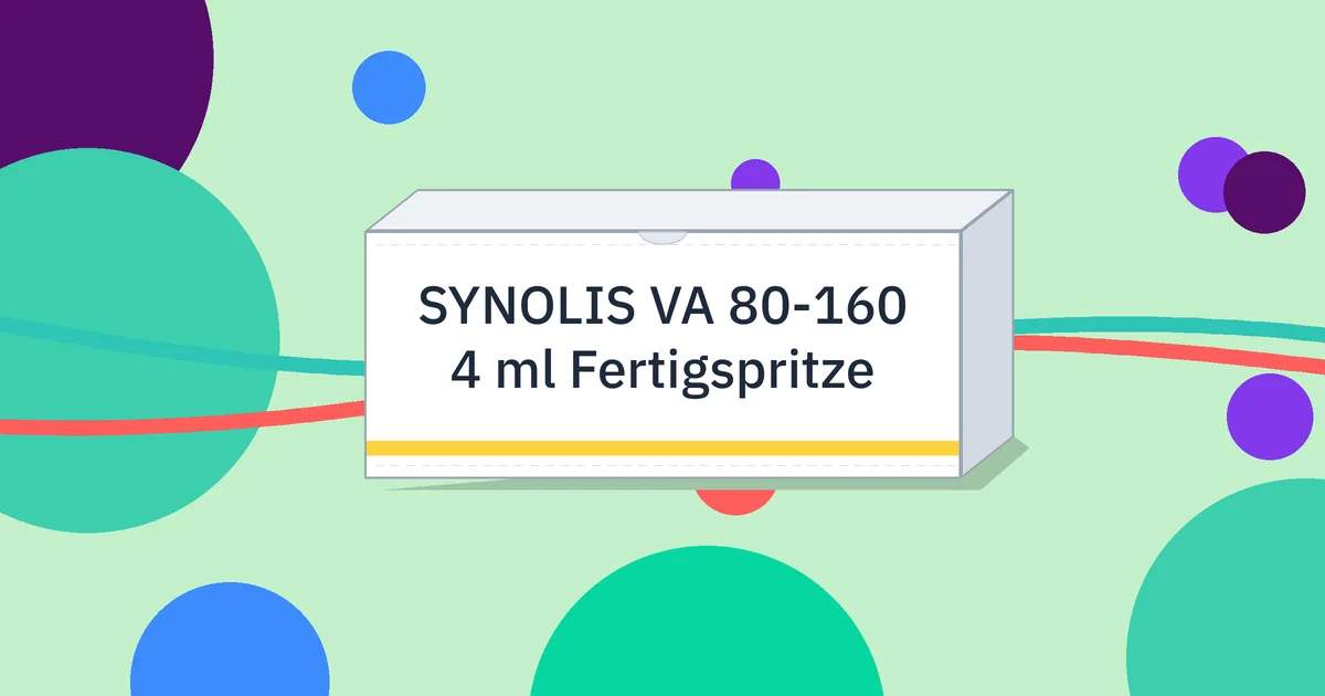 Symbolbild: Packung mit der Aufschrift SYNOLIS VA 80-160 4 ml Fertigspritze (PZN 16958320) – Verfügbarkeit und Bezug in Apotheken in Frankfurt am Main