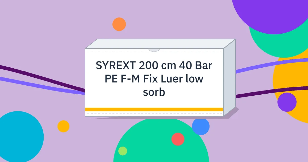 Symbolbild: Packung mit der Aufschrift SYREXT 200 cm 40 Bar PE F-M Fix Luer low sorb (PZN 17898643) – Verfügbarkeit und Bezug in Apotheken in Frankfurt am Main