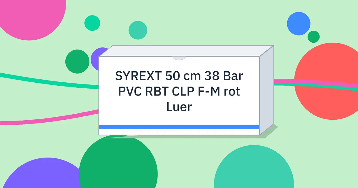 Symbolbild: Packung mit der Aufschrift SYREXT 50 cm 38 Bar PVC RBT CLP F-M rot Luer (PZN 17898005) – Verfügbarkeit und Bezug in Apotheken in Frankfurt am Main