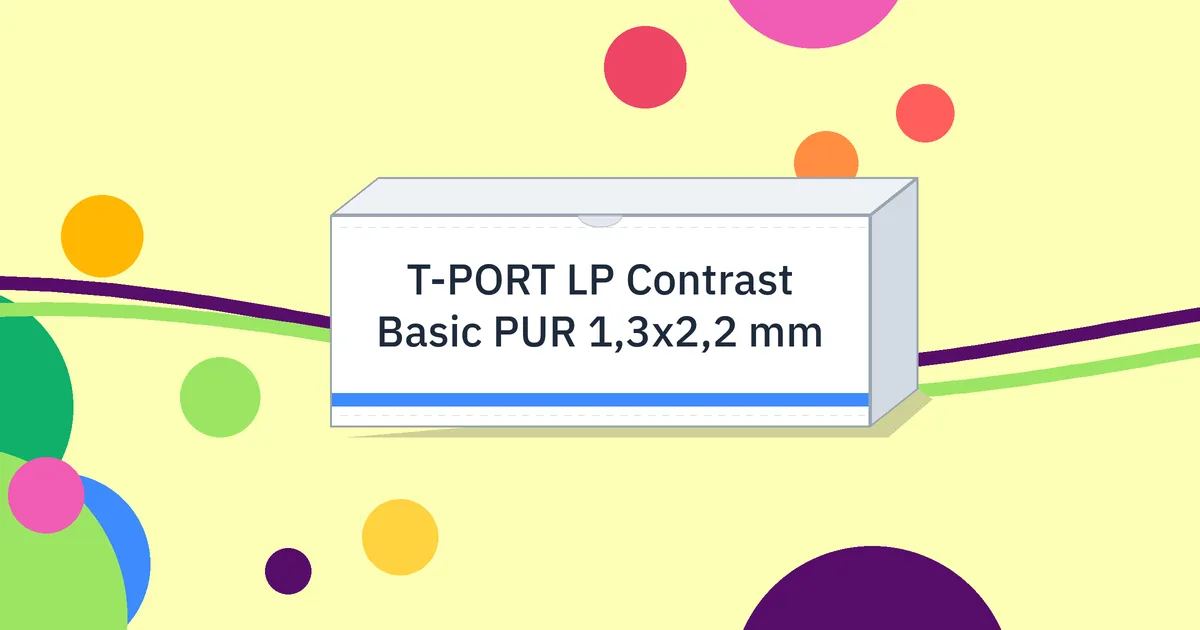 Symbolbild: Packung mit der Aufschrift T-PORT LP Contrast Basic PUR 1,3x2,2 mm (PZN 17589066) – Verfügbarkeit und Bezug in Apotheken in Frankfurt am Main
