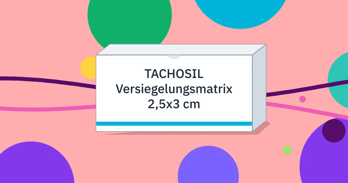 Symbolbild: Packung mit der Aufschrift TACHOSIL Versiegelungsmatrix 2,5x3 cm (PZN 03103841) – Verfügbarkeit und Bezug in Apotheken in Frankfurt am Main